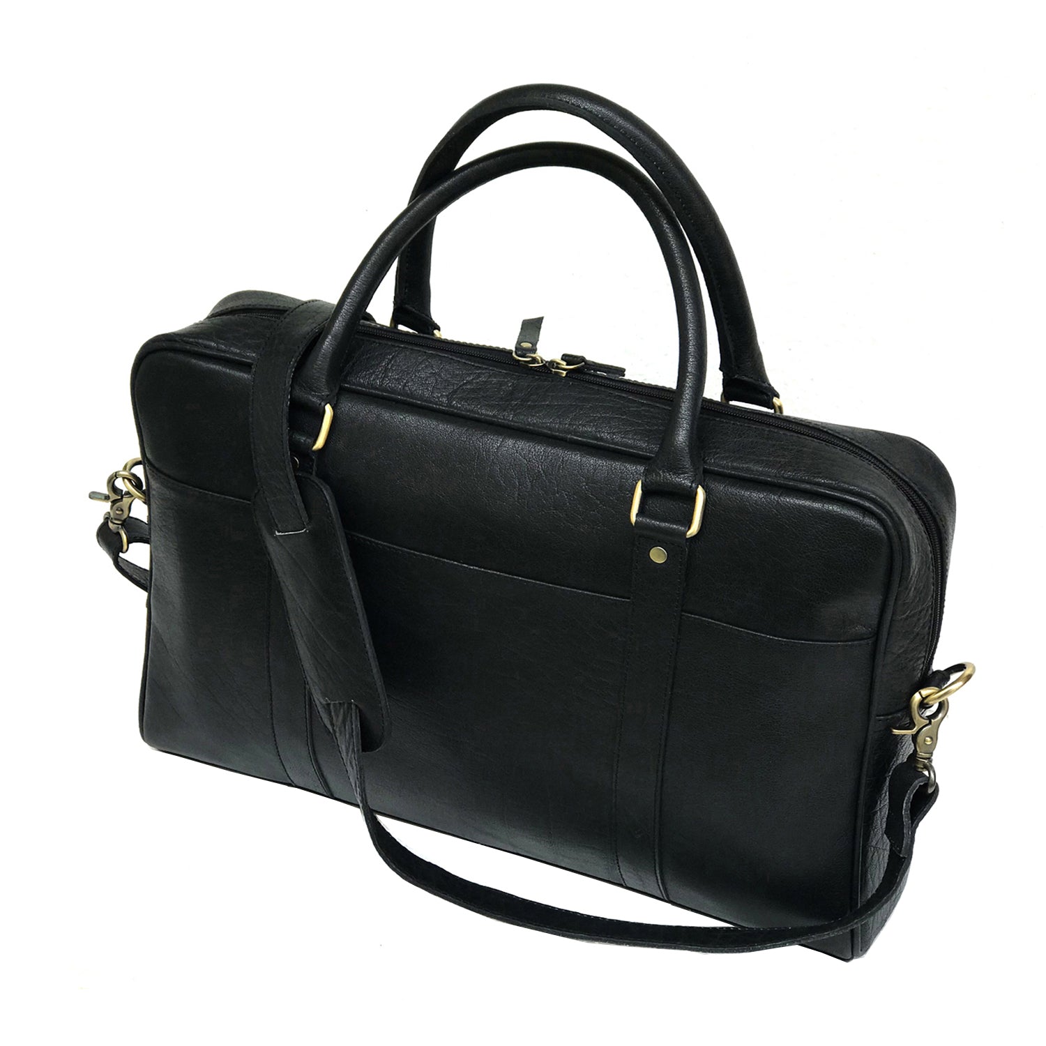 Black Leather Laptop Bag - Single Zipper Compartment - Status Co ...